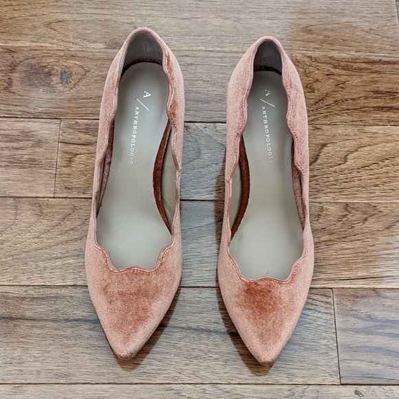Anthropologie | Shoes | Htf Anthropologie Scalloped Velvet Heels | Poshmark